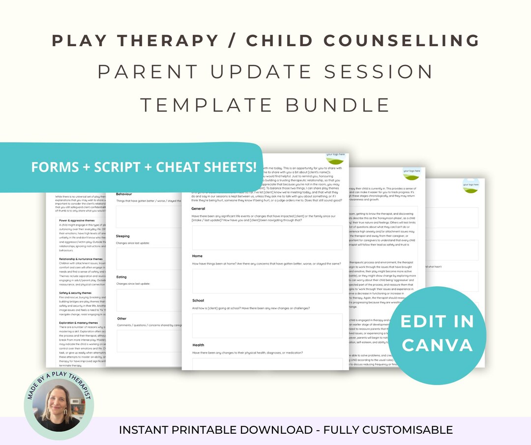 Play Therapy Update Form Template Bundle: Customizable Counseling Forms ...