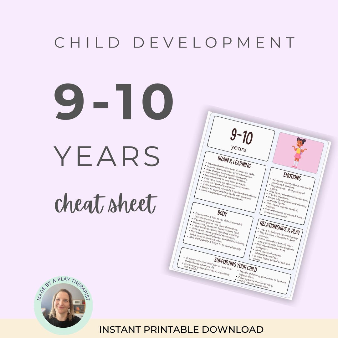 Child Development 9-10 Years Cheat Sheet: Child Therapy Resource ...
