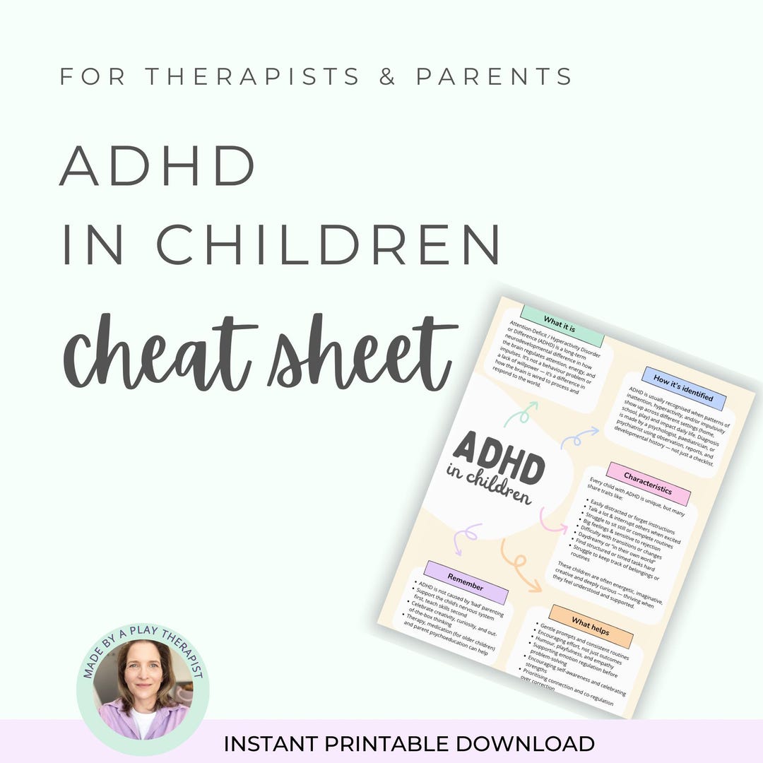 ADHD in Children Cheat Sheet for Therapists & Parents | Understanding ...