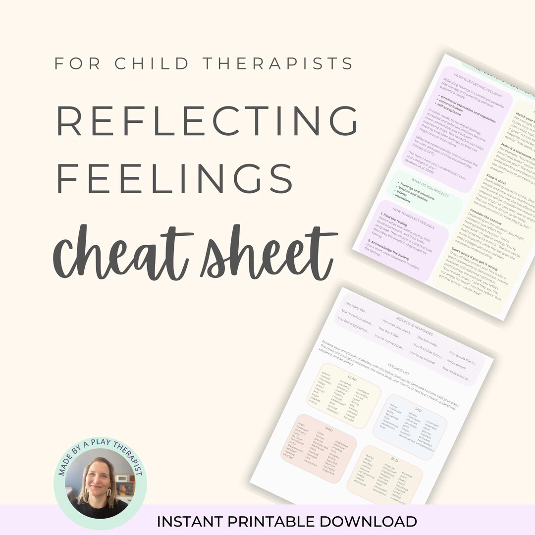 Reflecting Feelings Cheat Sheet: Child Therapy, Play Therapy Resource ...