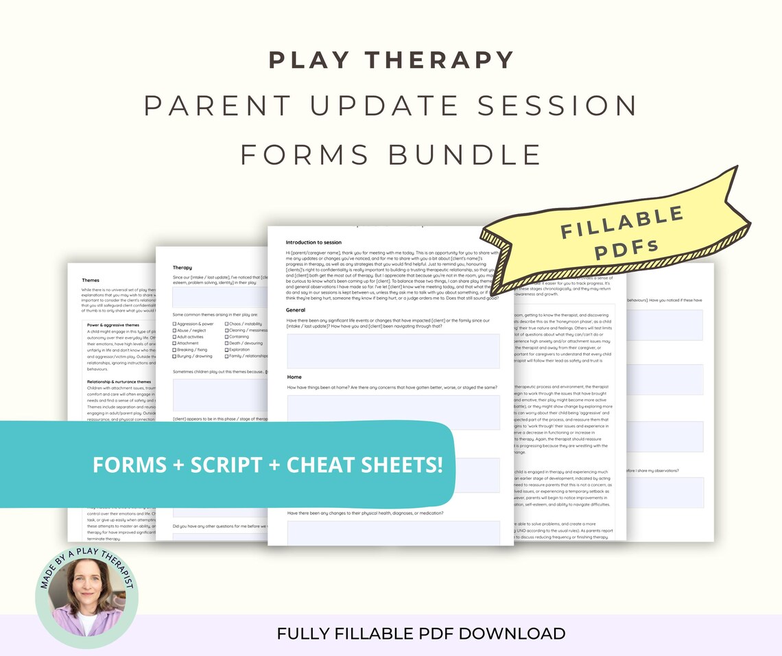 Fillable Play Therapy Update Form Template Bundle: Counselling Forms ...