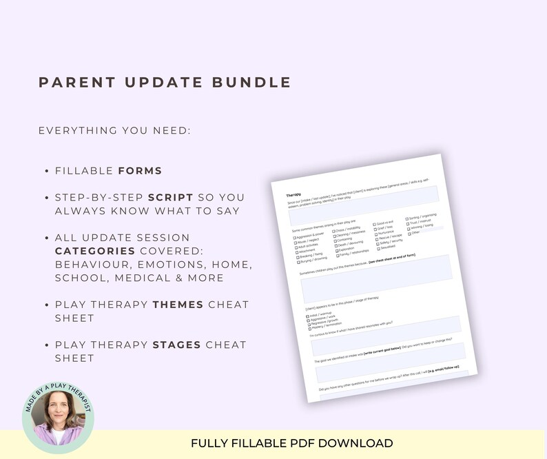 Fillable Play Therapy Update Form Template Bundle: Counselling Forms ...