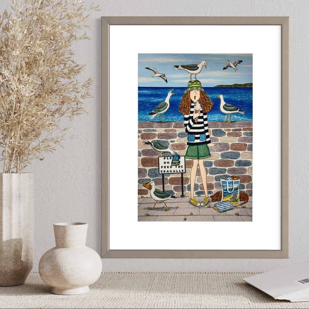 Seagull Art Print, Fun Seagull Print, Seaside Art Print, Seagull Wall ...