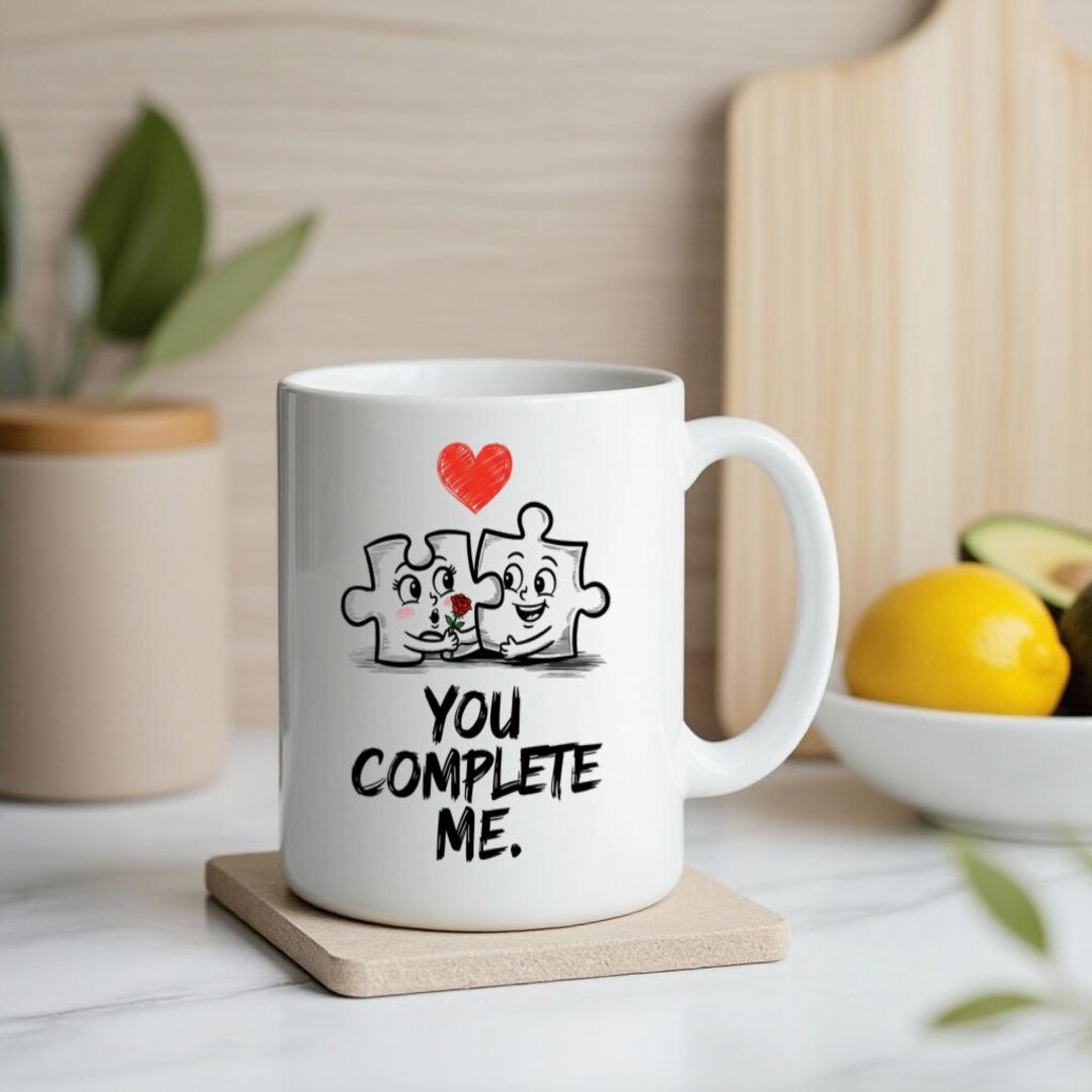 You Complete Me Puzzle Couple Mug, Cute Love Illustration Coffee Cup ...