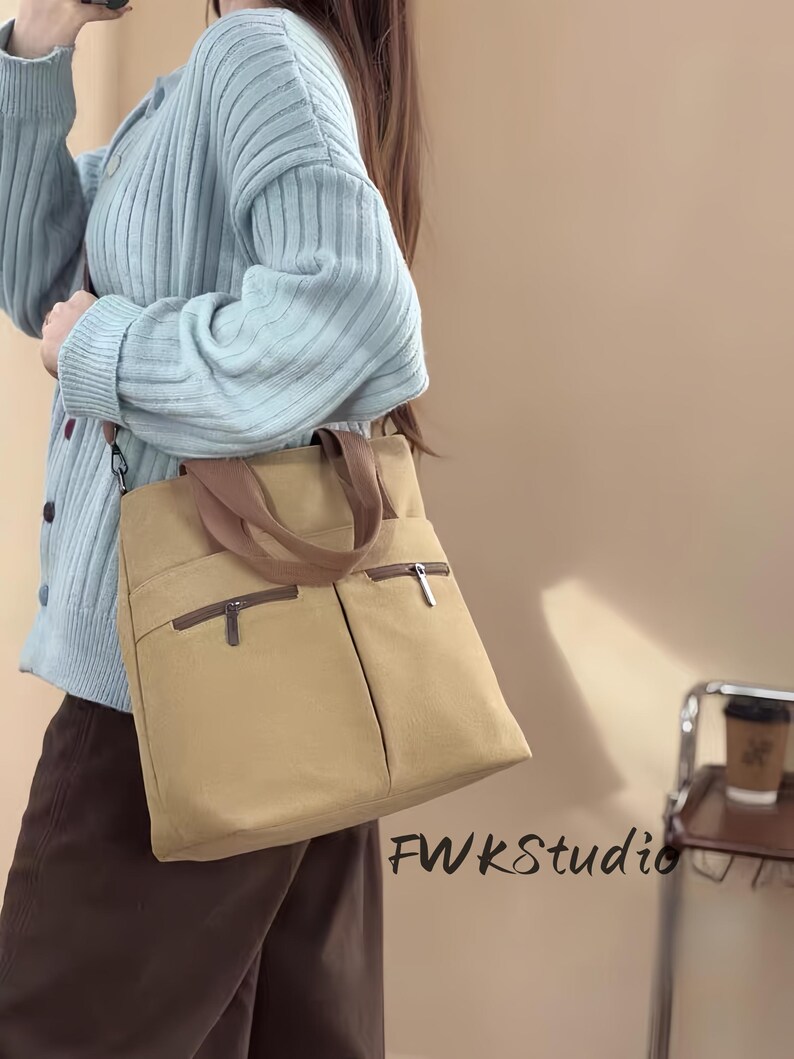 Multi-pocket Tote Bag, Custom Embroidered Artistic Carryall, Student ...