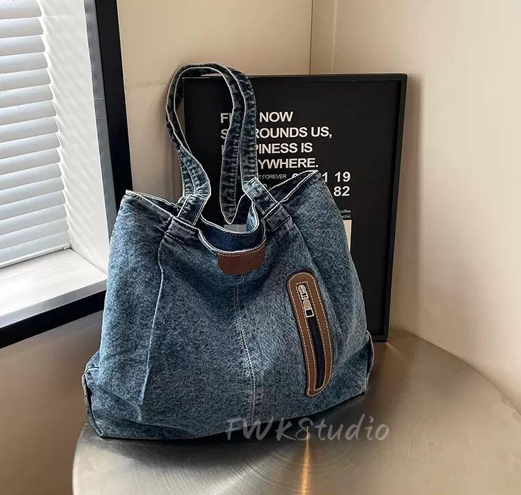 Vintage Denim Shoulder Bag, Retro Bohemian Underarm Tote, Custom ...