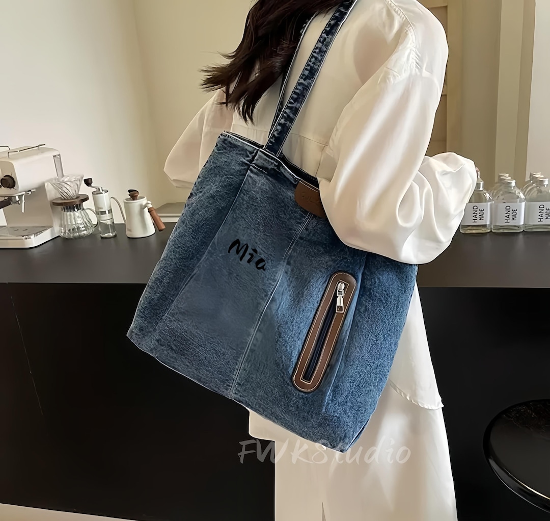 Vintage Denim Shoulder Bag, Retro Bohemian Underarm Tote, Custom ...