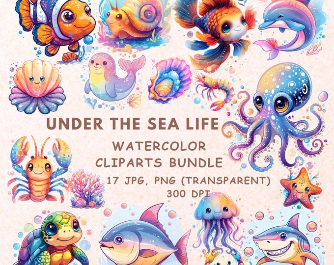 Watercolor Sea Animals Clipart: Ocean Nursery Decor (digital Download ...