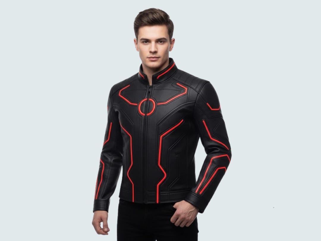 Tron-inspired Leather Jacket | Black Cyberpunk Neon Jacket | Futuristic ...