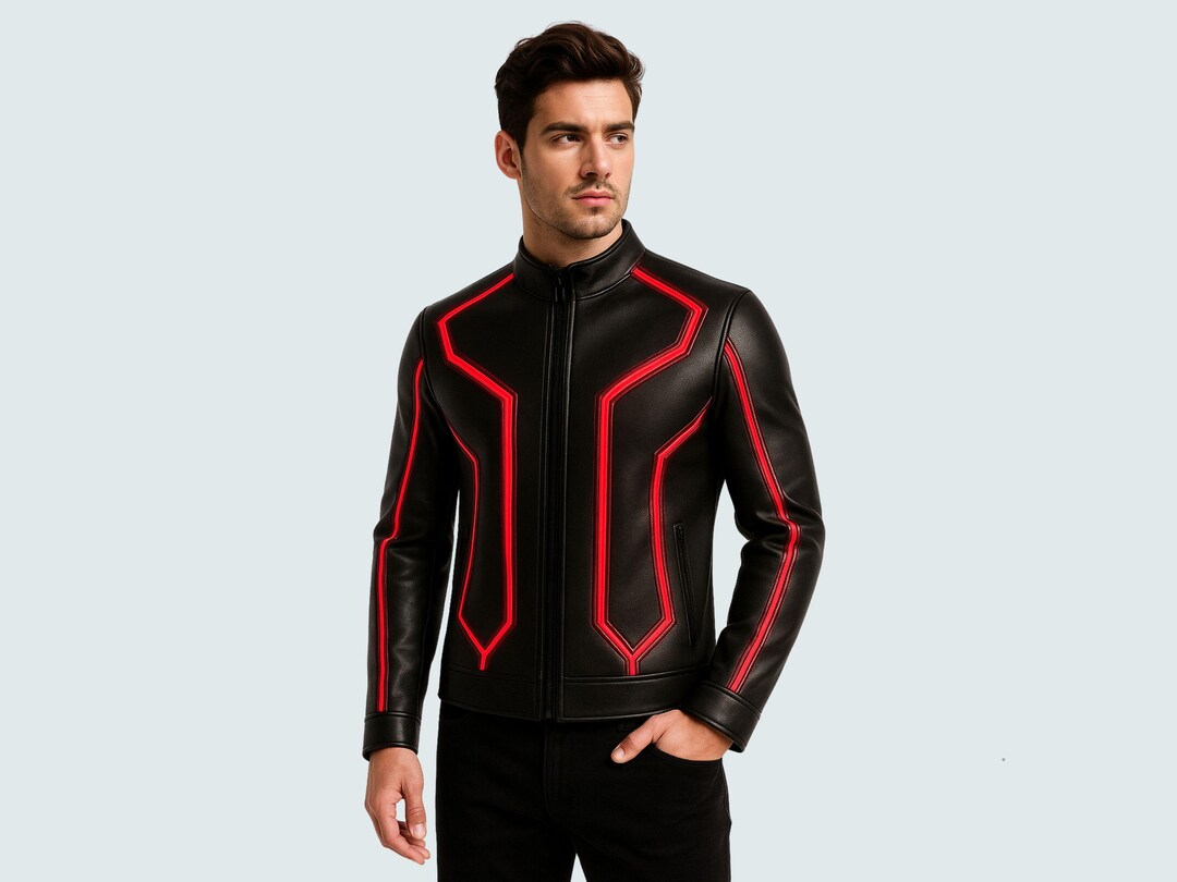 TRON Ares Leather Jacket | Cyberpunk Neon Biker Coat | Futuristic Sci ...