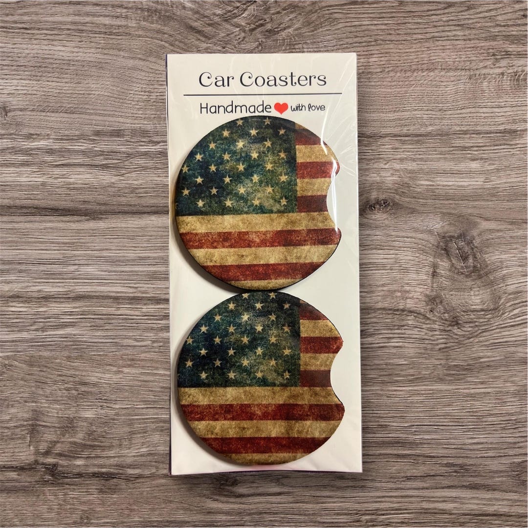 Vintage American Flag Car Coasters - Patriotic Auto Gift, Set of 2 - Etsy