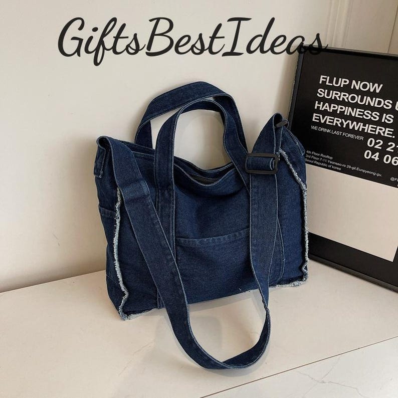 Customized Multi-pocket Denim Crossbody Shoulder Tote Bag, Denim Tote ...