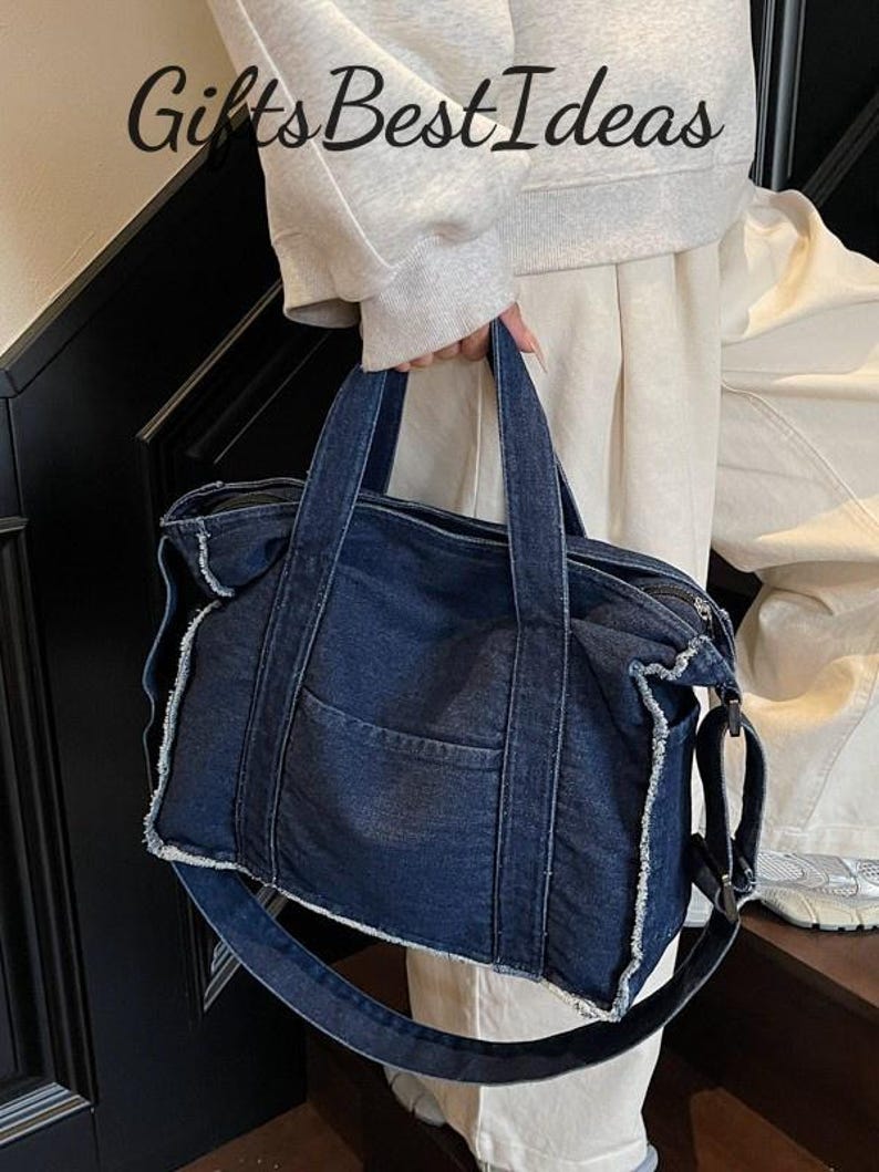 Customized Multi-pocket Denim Crossbody Shoulder Tote Bag, Denim Tote ...