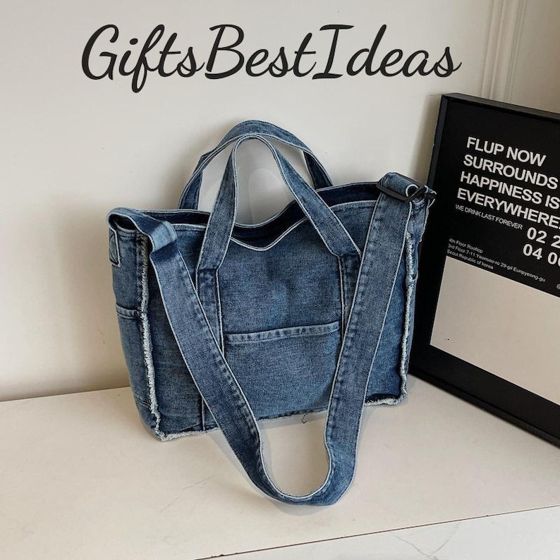 Customized Multi-pocket Denim Crossbody Shoulder Tote Bag, Denim Tote ...