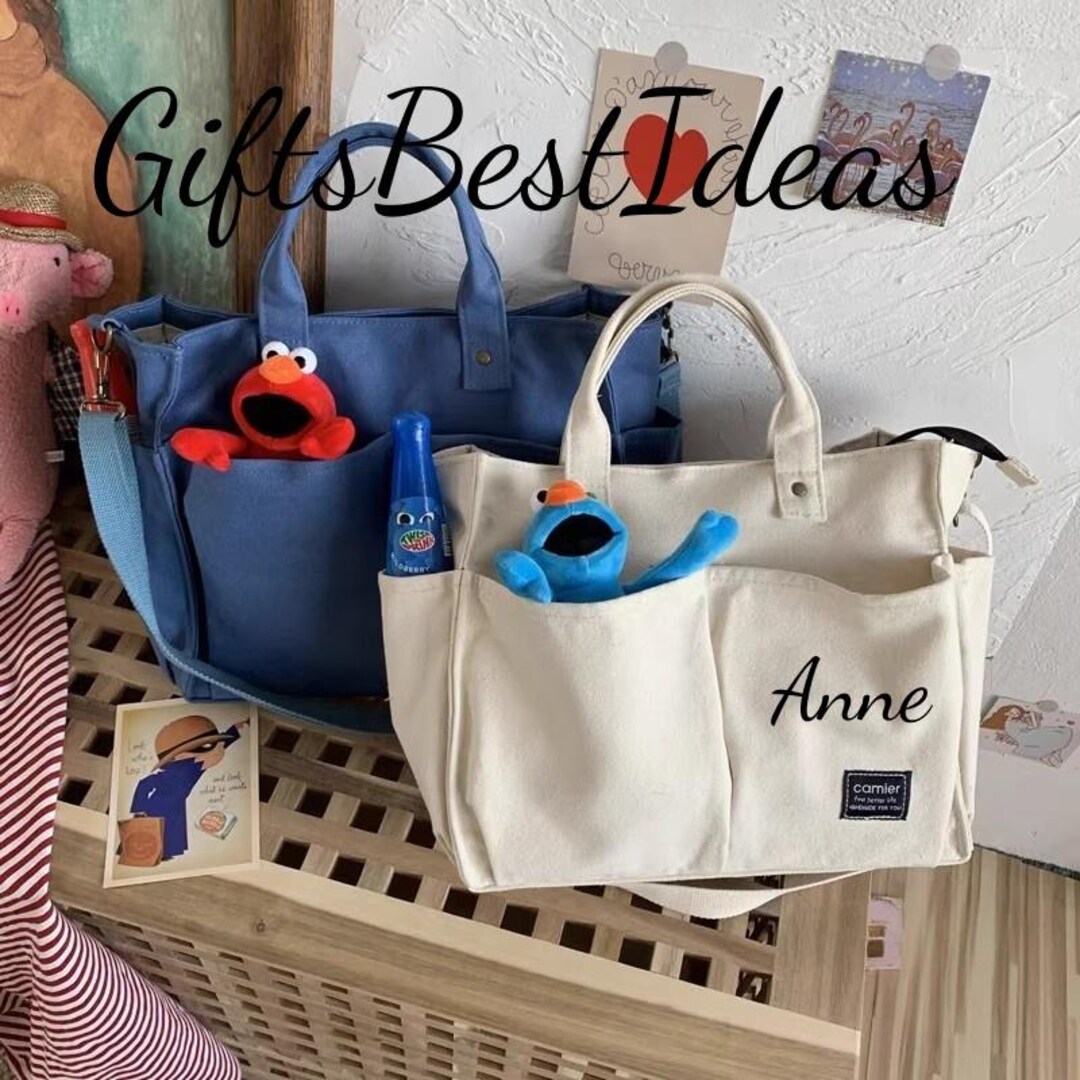 Japanese Style Cute Multi-pocket Thick Canvas Crossbody Tote Bag ...