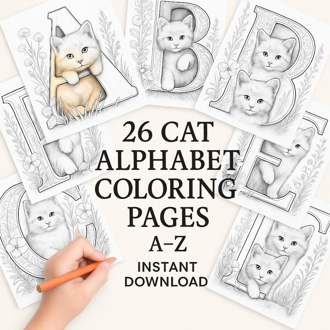 Cat Alphabet Coloring Book: A-Z Printable Pages (PDF & PNG) - Etsy