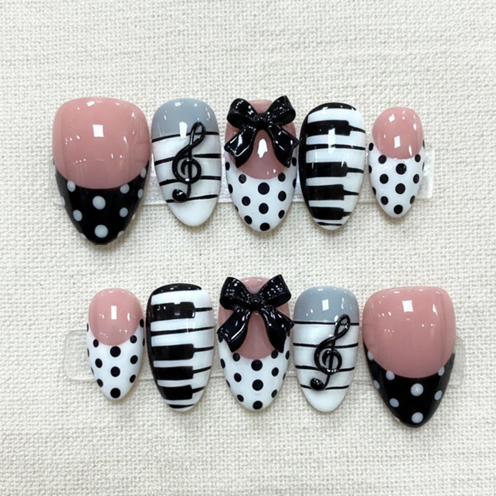 Piano Keyboard Kawaii Press on Nails: 3D Music Note, Polka Dot ...