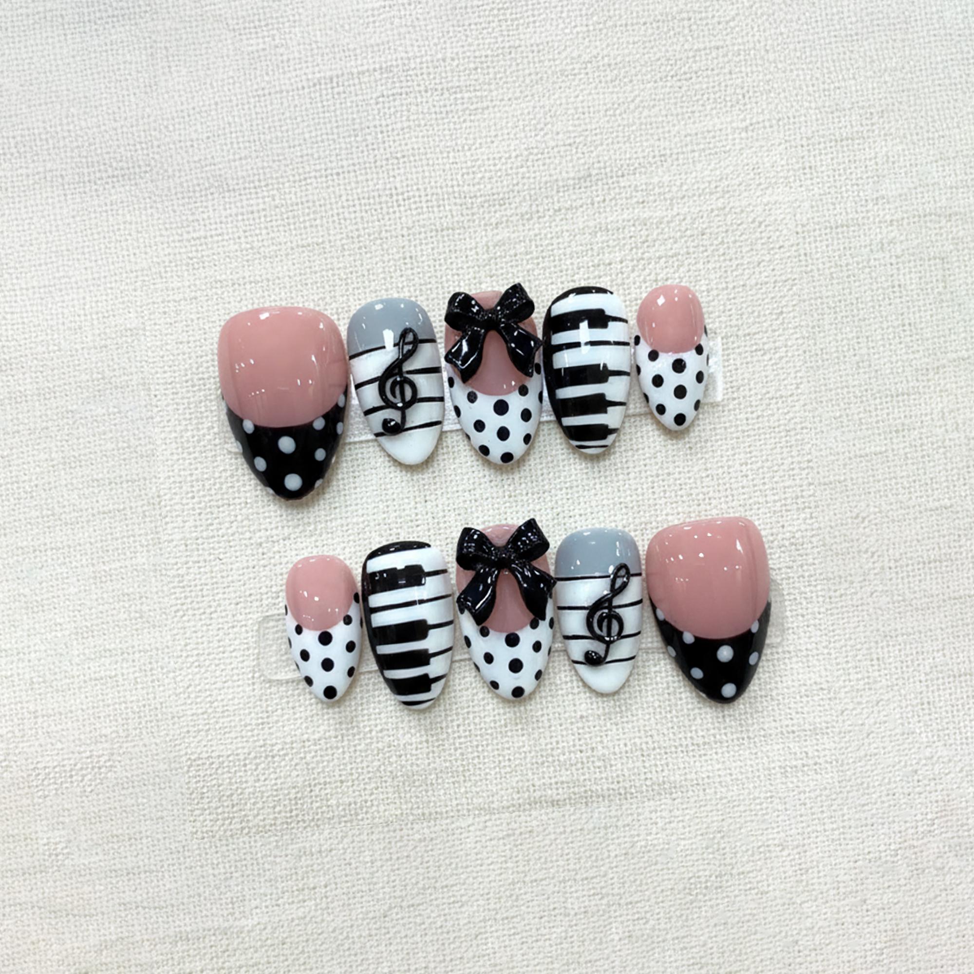 Piano Keyboard Kawaii Press on Nails: 3D Music Note, Polka Dot ...