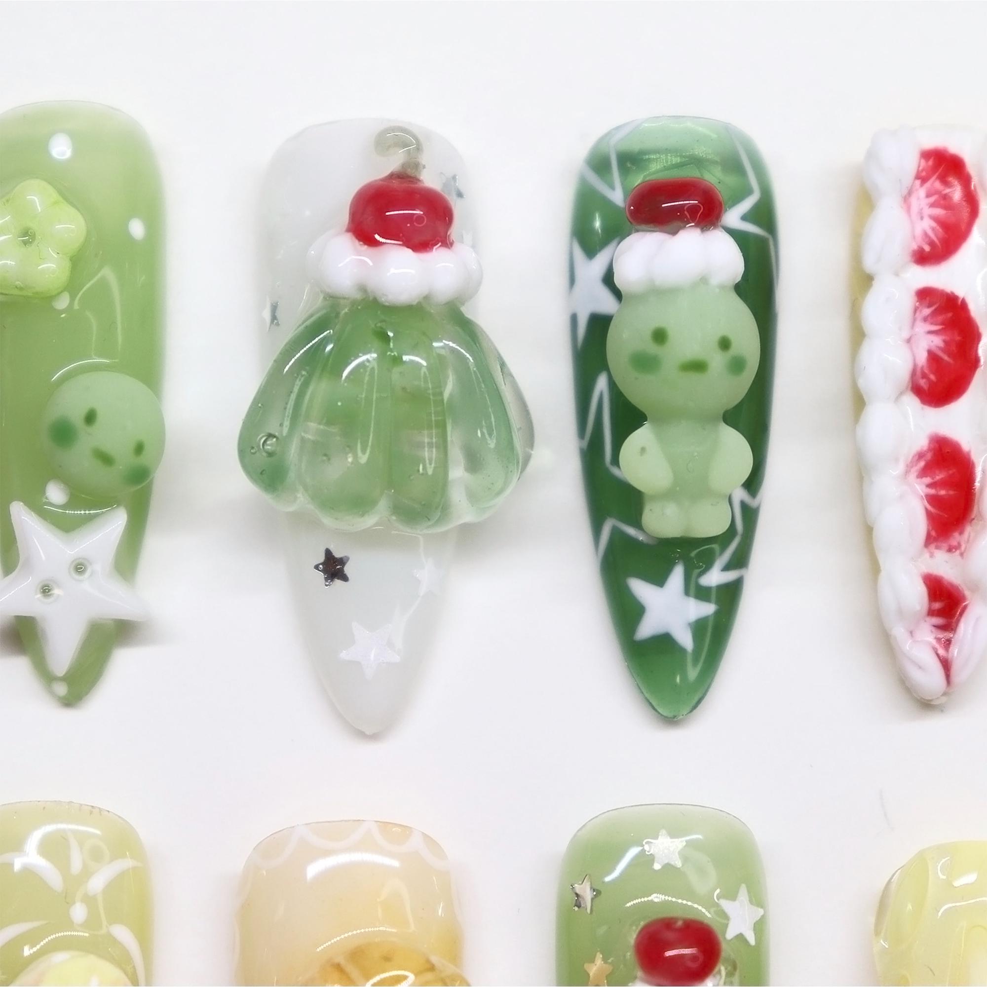 Smiski Inspired Press on Nails | Dango Cake 3D Japanese Nail Art ...
