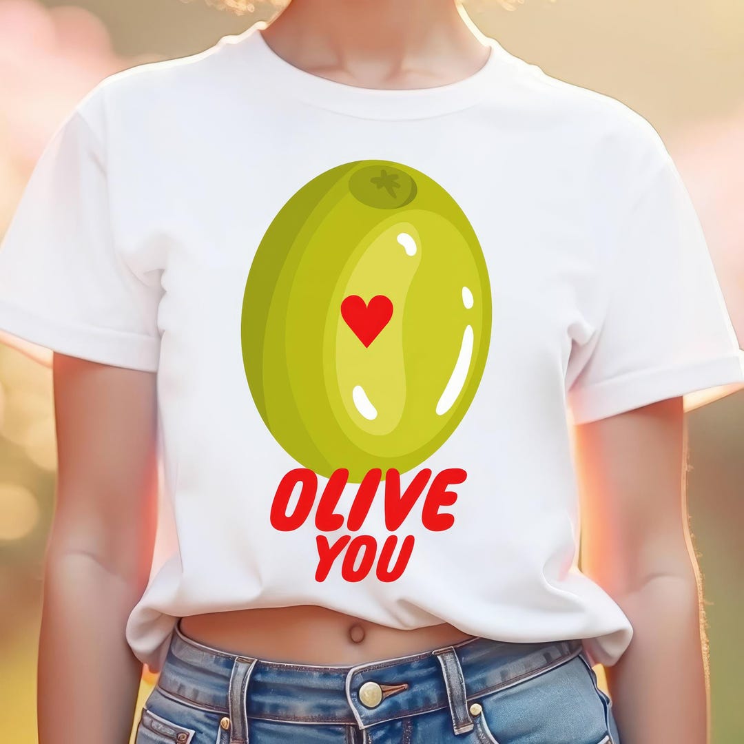 Olive You Valentine Shirt: Green Olive Funny Love Pun Shirt, Quirky ...