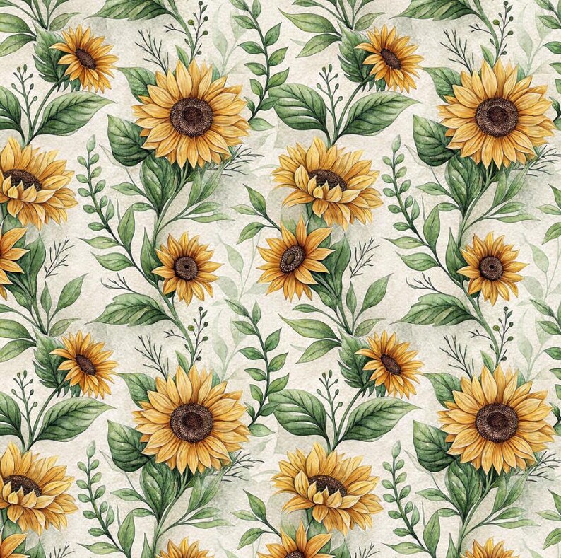 Watercolor Sunflower Pattern Cotton Fabric-buy by Half Yard-sewing ...