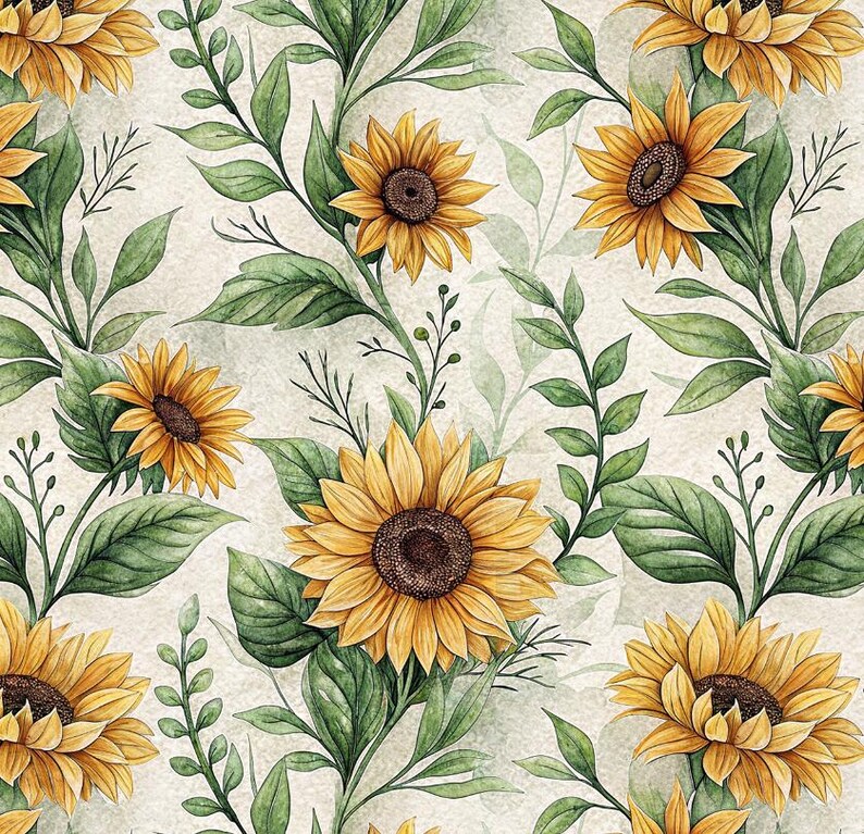 Watercolor Sunflower Pattern Cotton Fabric-buy by Half Yard-sewing ...