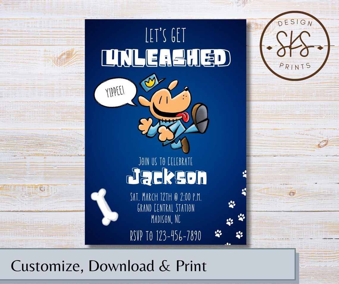 Dog Man| Unleashed | Birthday Invitation - Etsy