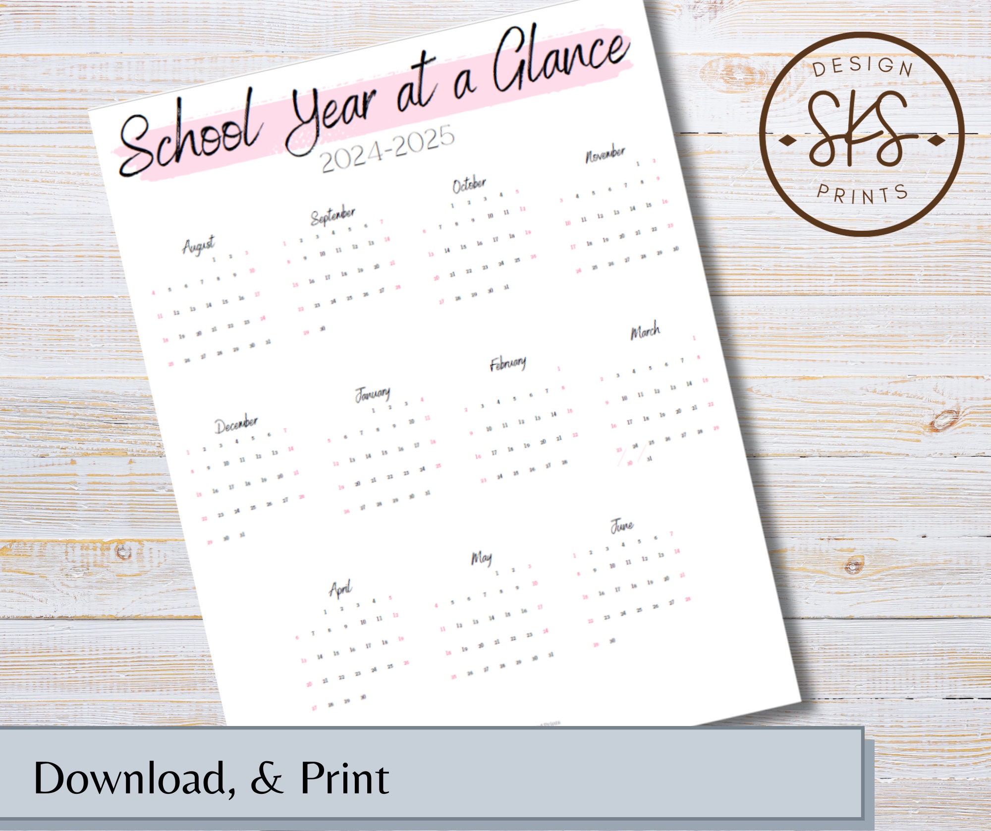 School Year at Glance Academic Calendar 2024-2025 - Etsy