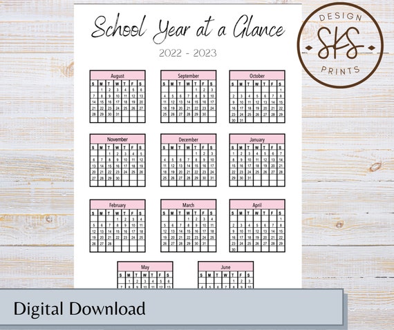 School Year at Glance Academic Calendar 2022 2023 - Etsy
