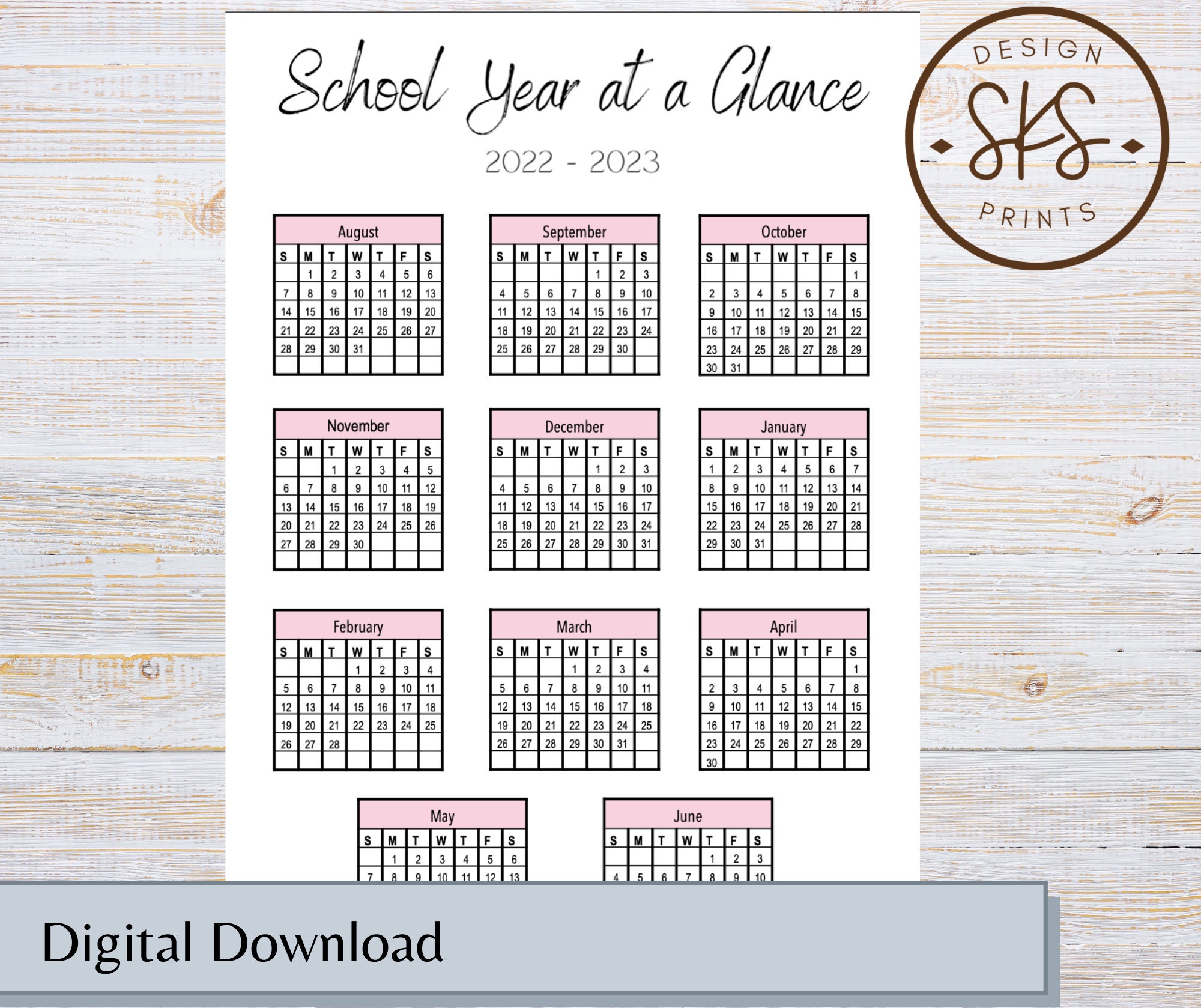 School Year at Glance Academic Calendar 2022 2023 - Etsy