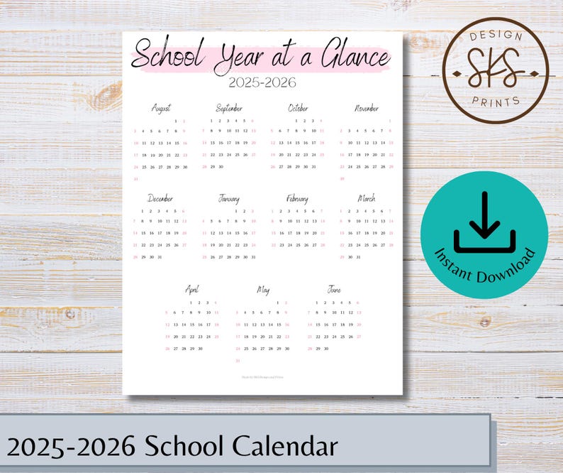 School Year at Glance Academic Calendar 2025-26 - Etsy