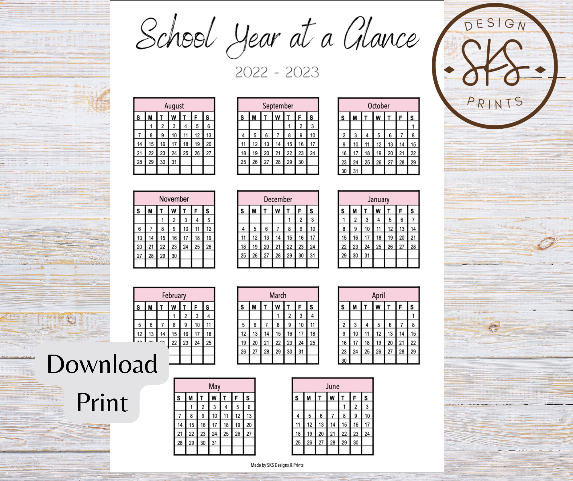 School Year at Glance Academic Calendar 2022 2023 - Etsy