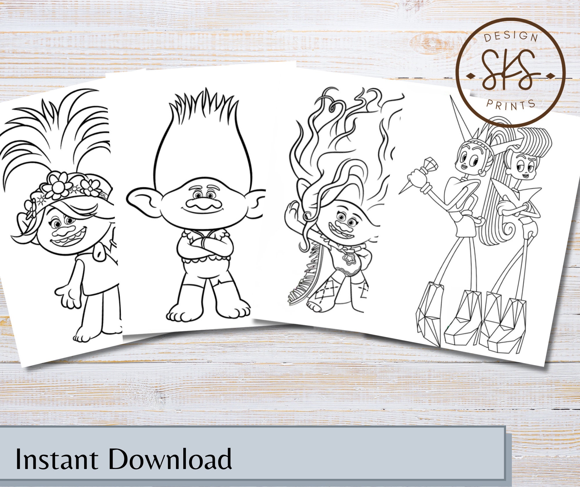 Trolls Band Together Coloring Pages: Party Favor Printables (digital ...