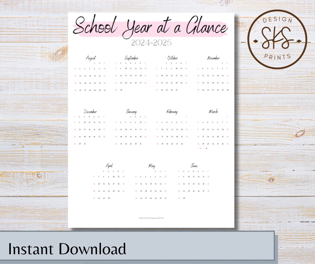 School Year at Glance Academic Calendar 2024-2025 - Etsy