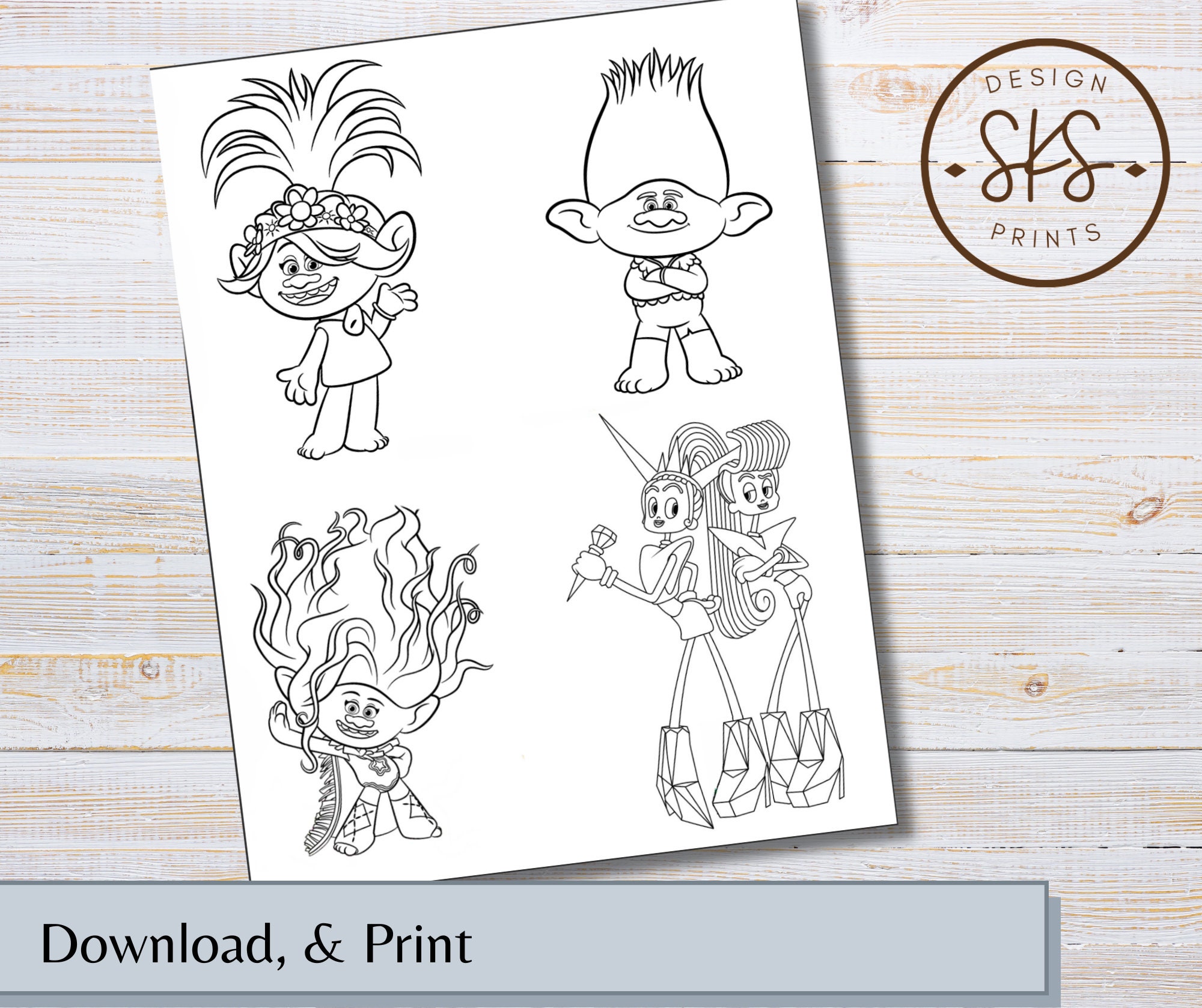 Trolls Band Together Coloring Pages: Party Favor Printables (digital ...