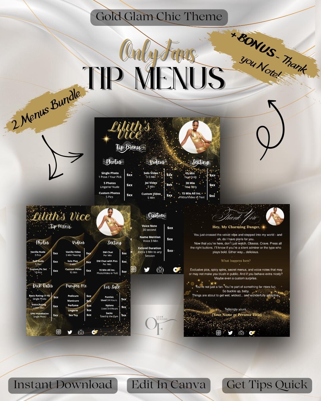 Editable Spicy Tip Menu Templates, Black Gold Glam (canva), 3-in-1 - Etsy