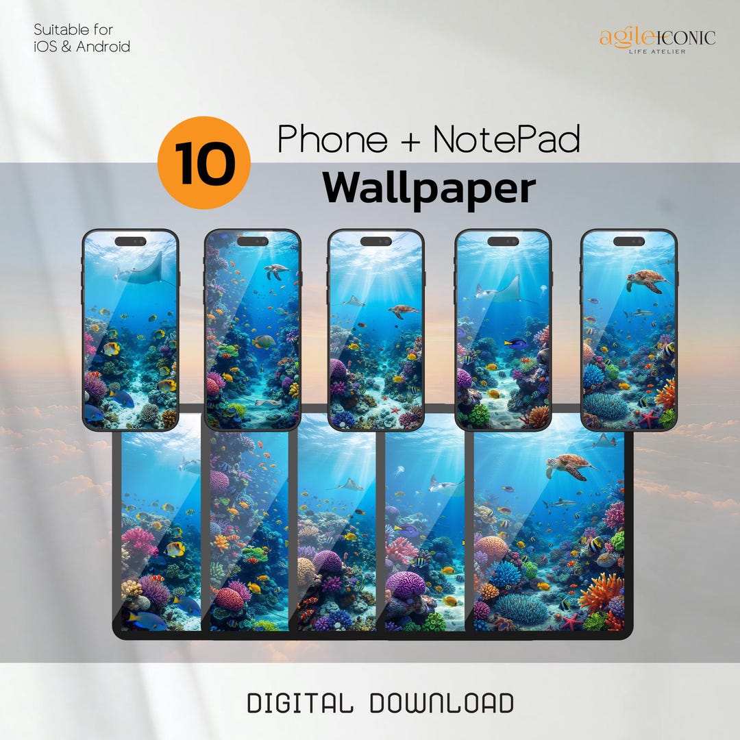 Coral Reef Phone Wallpaper Bundle, Underwater Sea Life (digital ...