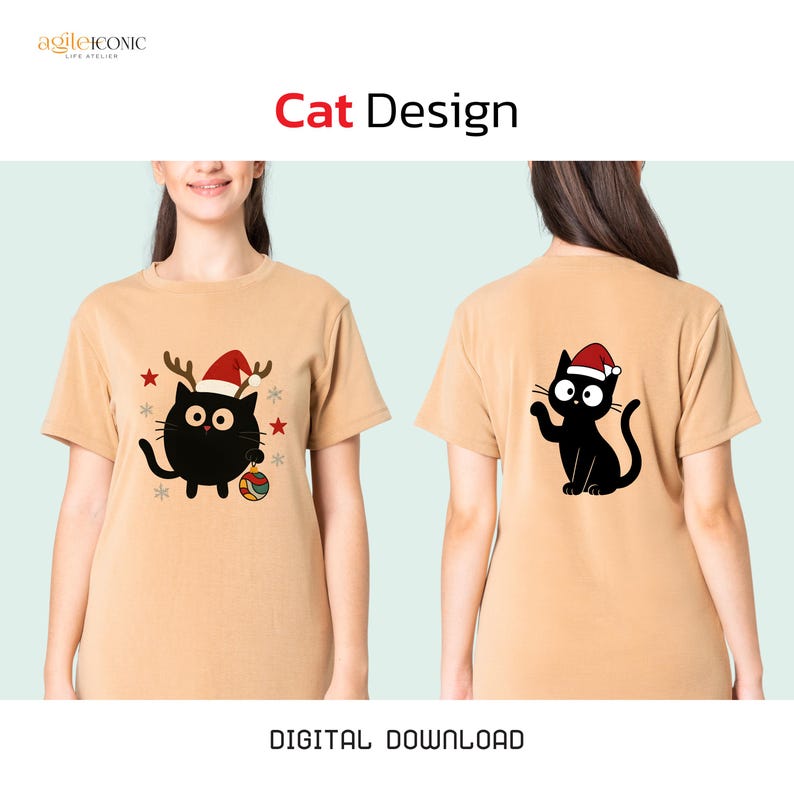 Black Cat Christmas Clipart | Holiday PNG Designs (digital Download) - Etsy