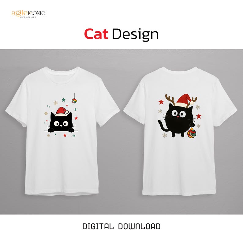 Black Cat Christmas Clipart | Holiday PNG Designs (digital Download) - Etsy
