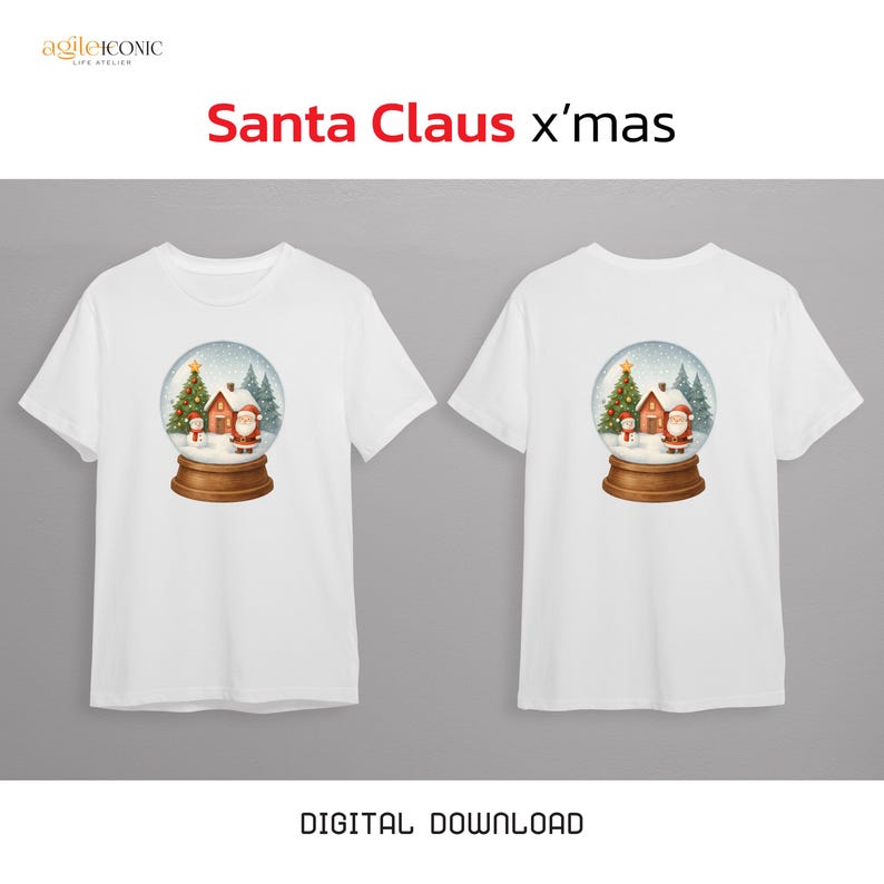 Christmas Snow Globe PNG Bundle, Santa Clipart Set, Holiday Printable ...