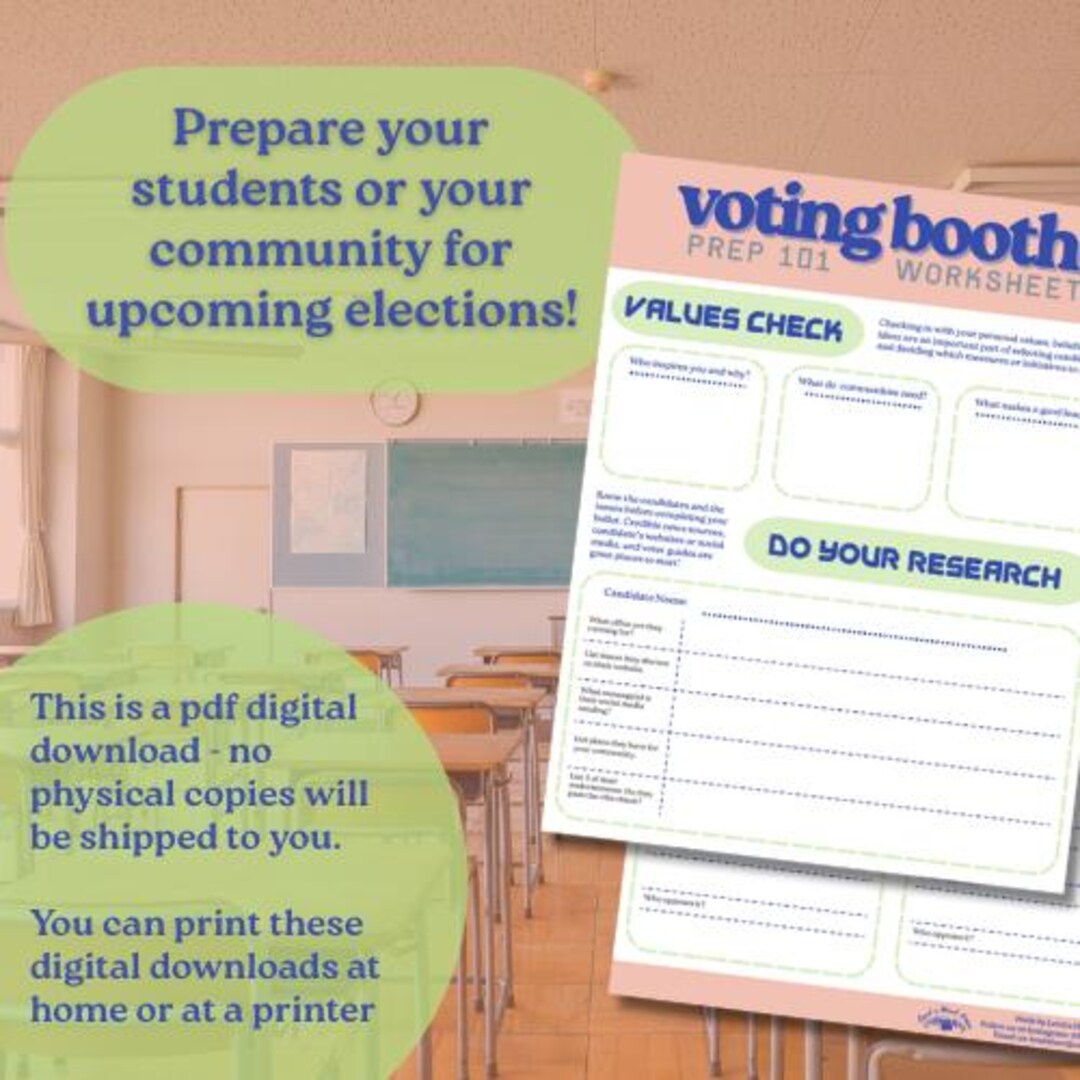 Election Preparation Worksheet; Voter Guide; Democracy; School ...