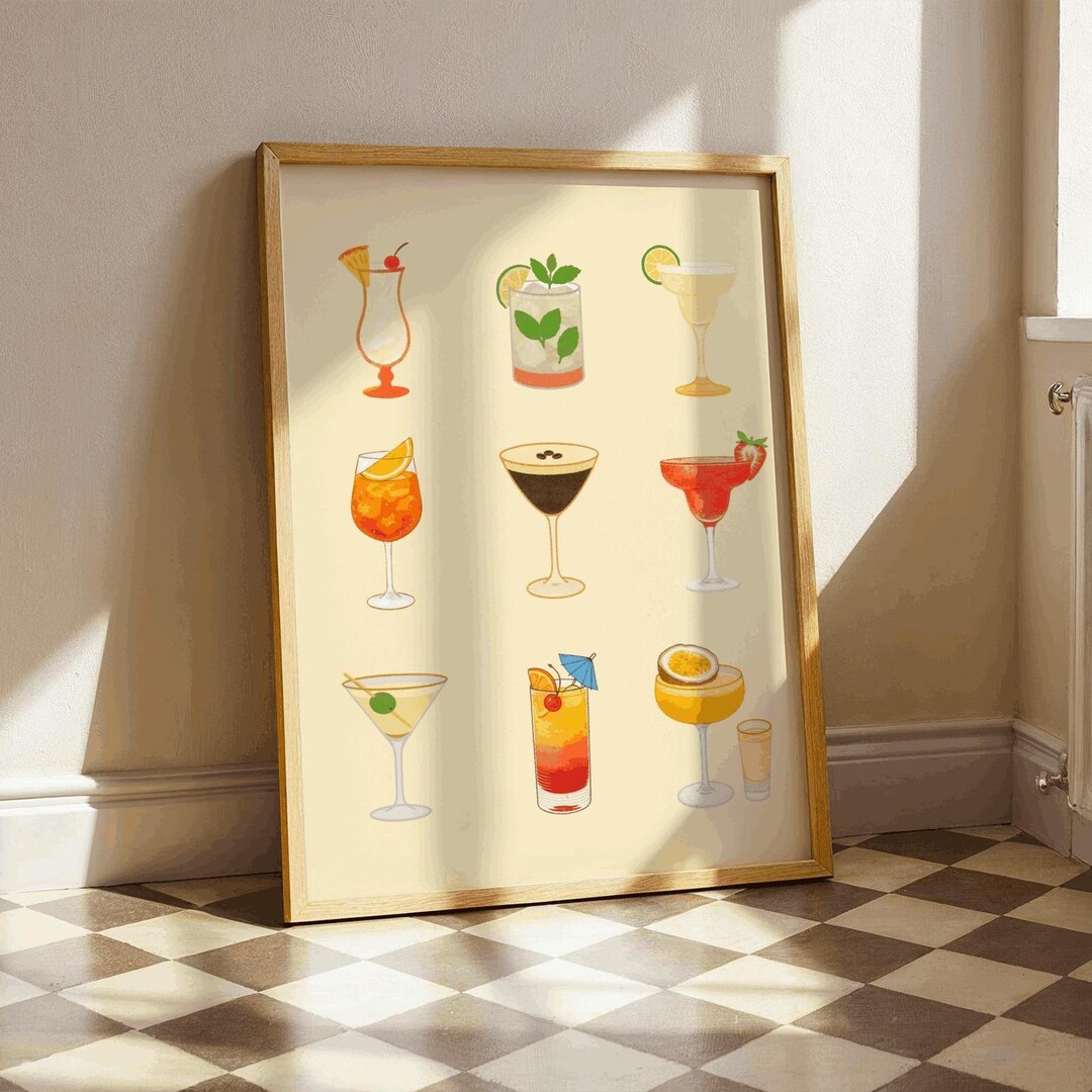 Colourful Cocktail Poster – Retro Kitchen Wall Art – Bar Decor ...