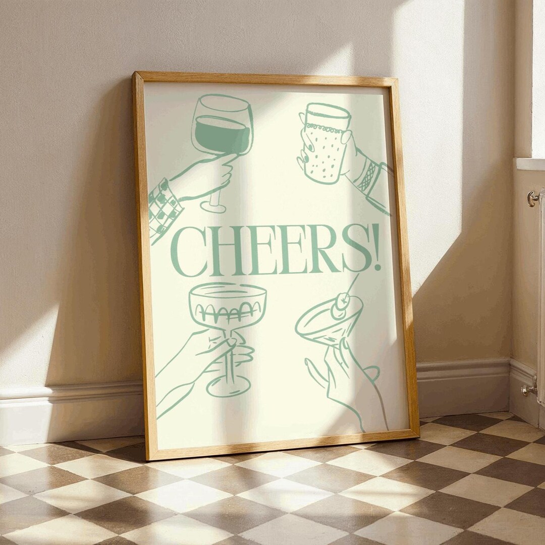 Cheers Wall Art Print – Modern Bar Poster – Cocktail Glass Illustration ...