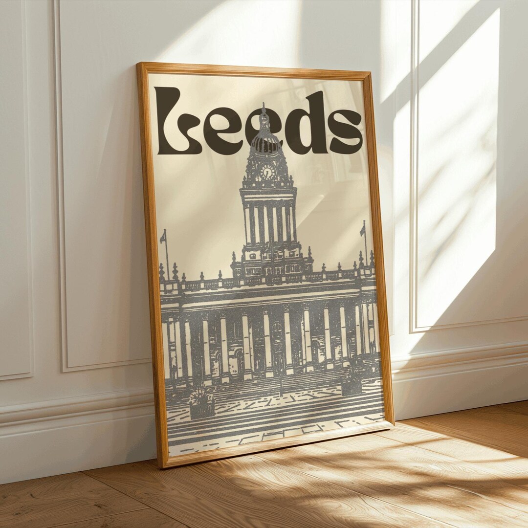 Leeds Wall Art Print – Vintage Architecture Poster, Retro City Skyline ...