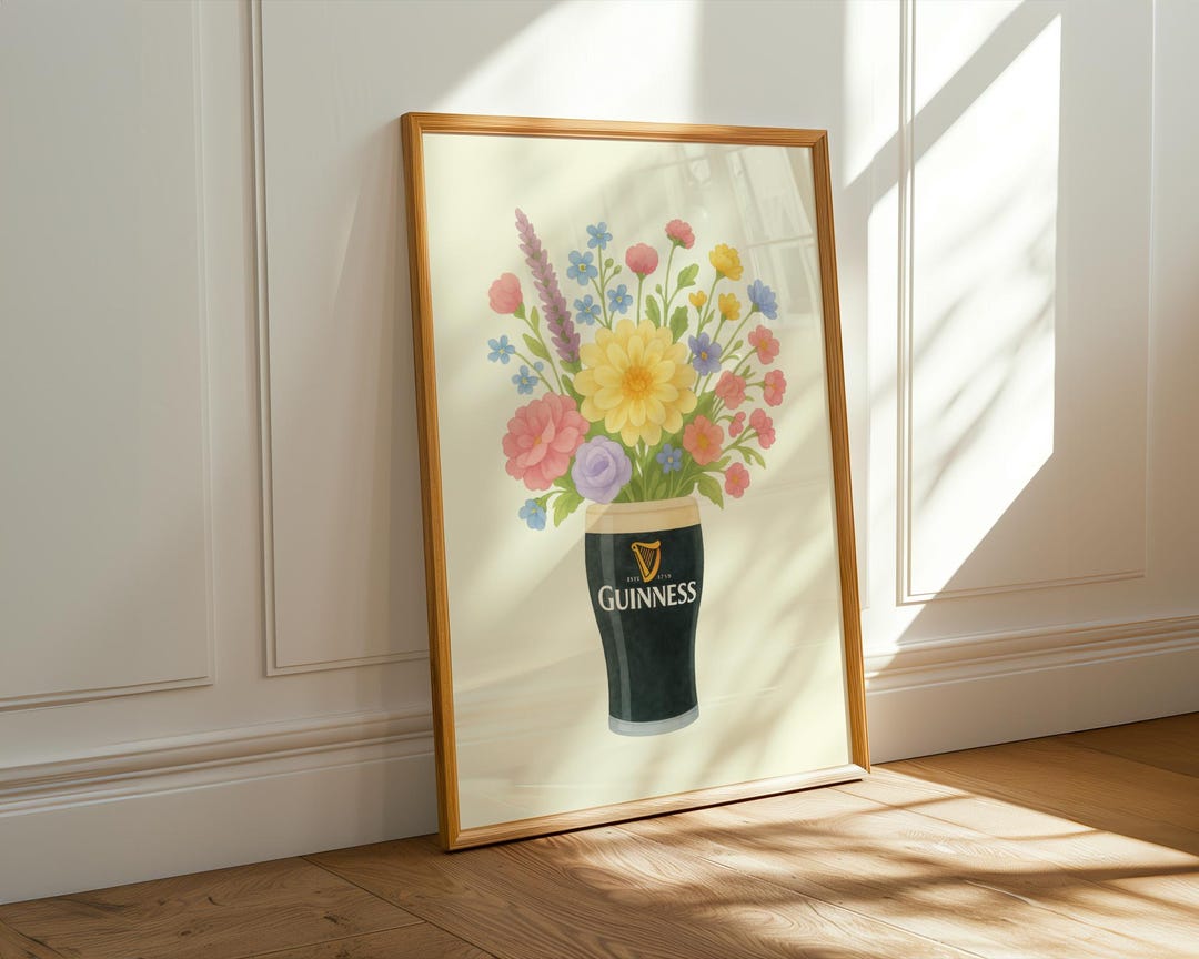 Floral Guinness Pint Art Print – Colourful Flower Bouquet in Beer Glass ...