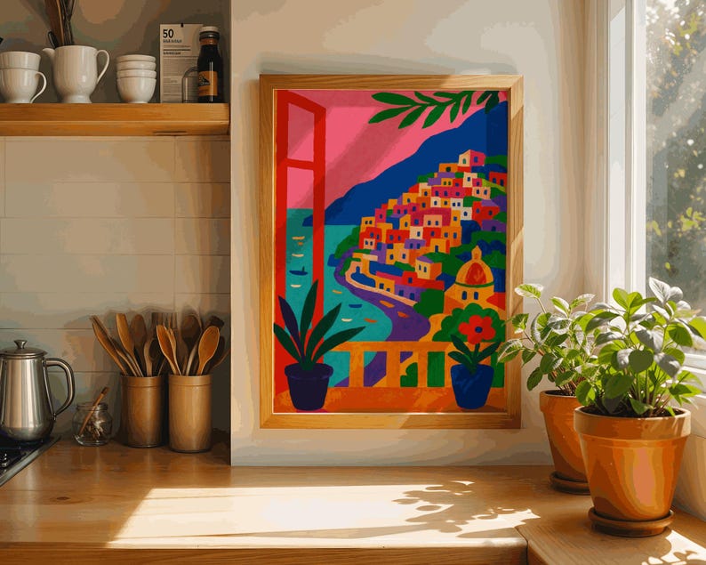 Amalfi Coast Wall Art – Henri Matisse Style Colourful Painting ...
