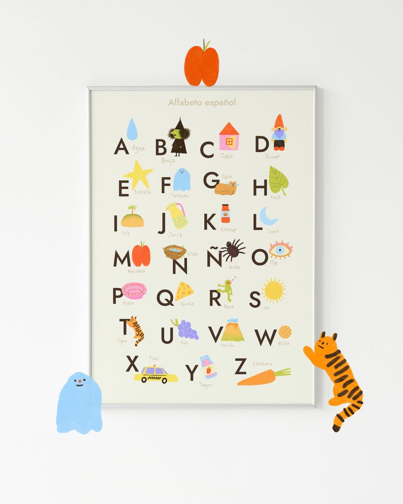 Spanish Alphabet Poster With Illustrations | Cute ABC Wall Art | Kids ...