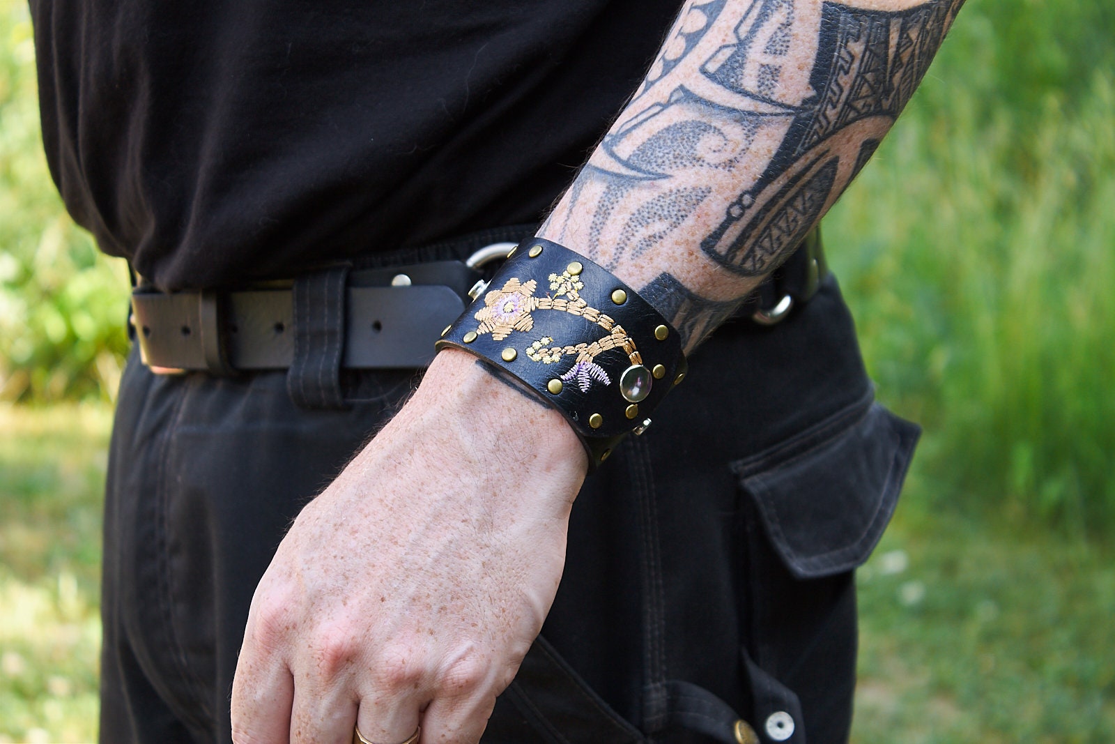 Cuff Bracelet Embroidered Flower Pattern - Etsy