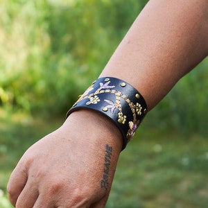 Cuff Bracelet Embroidered Flower Pattern - Etsy