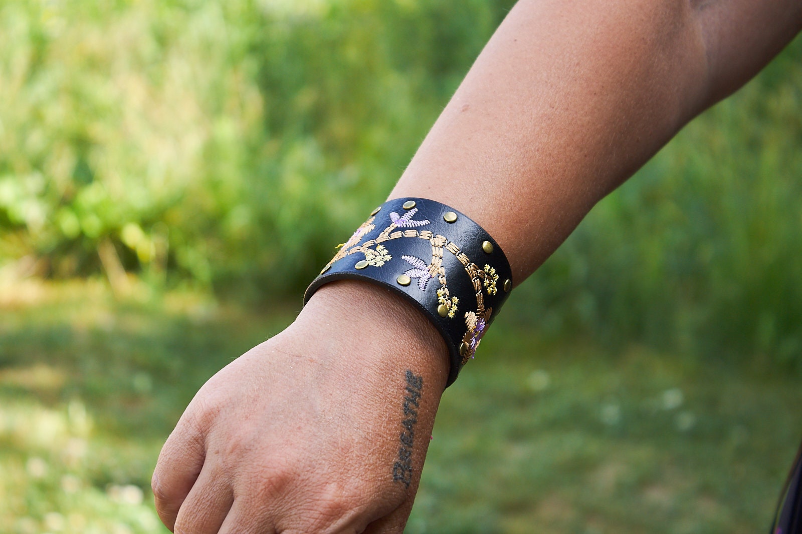 Cuff Bracelet Embroidered Flower Pattern - Etsy